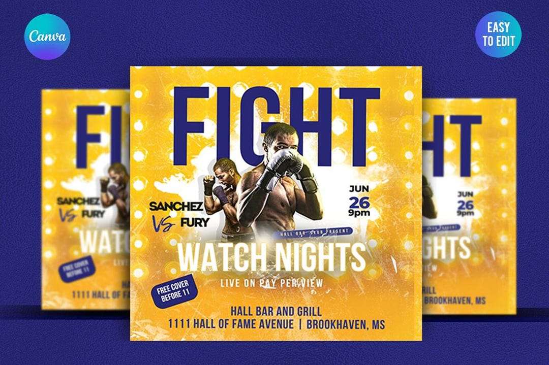 Fight Night Boxing Flyer Template | Premium DIY Canva Design for MMA ...