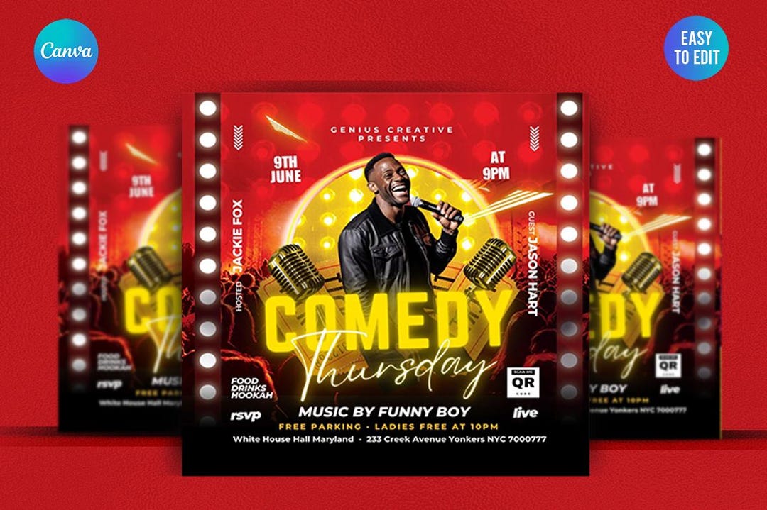 Comedy Show Flyer Template | DIY Canva Design for Standup Comedy ...