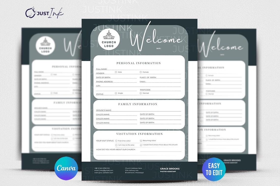 Church Welcome Form Template | DIY Canva Design for Welcome Form, New ...