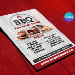 BBQ Restaurant Menu Flyer Template | Premium DIY Canva Design for BBQ ...