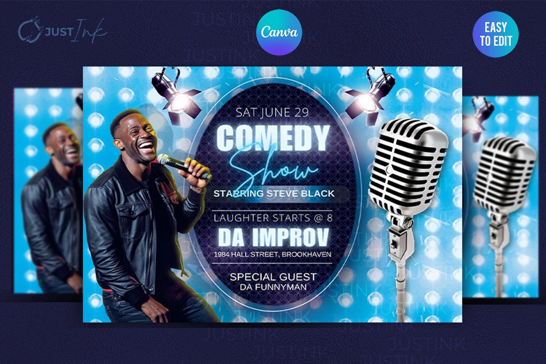 Comedy Show DIY Canva Flyer Premium DIY Canva Flyer Template Design ...