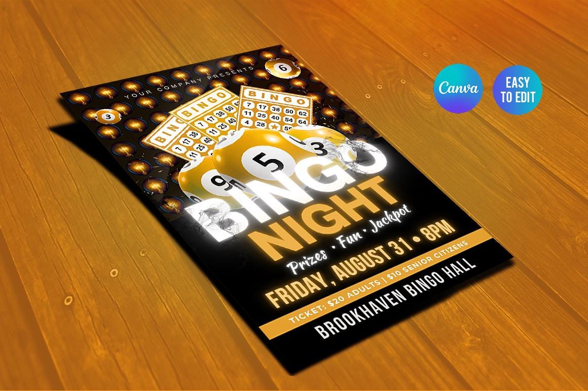 Bingo Night Flyer Template | DIY Canva Design for Fundraiser, Party ...