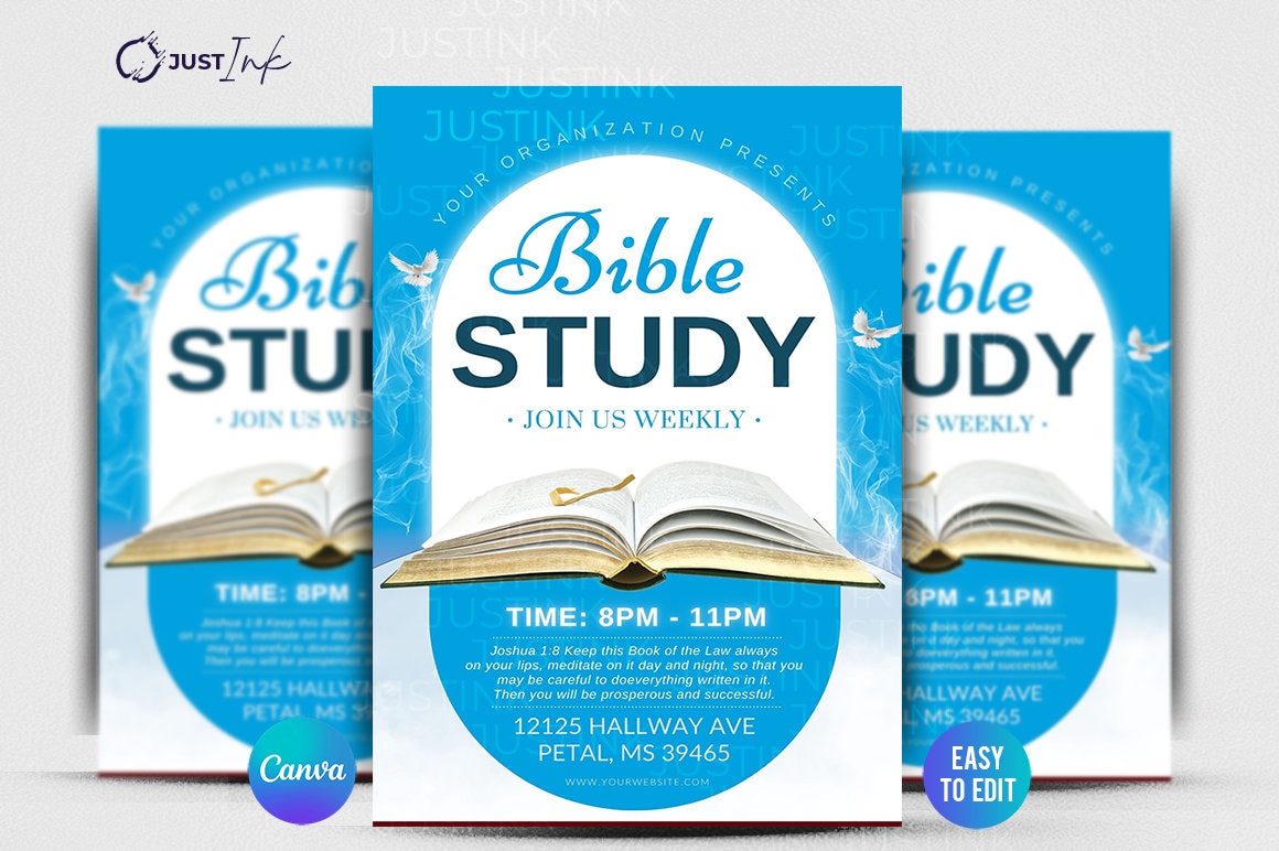 Editable Bible Study Flyer, DIY Canva Flyer Template Design, Sunday ...