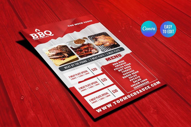 BBQ RESTAURANT Menu and Flyer Template | Premium DIY Canva Flyer Design ...