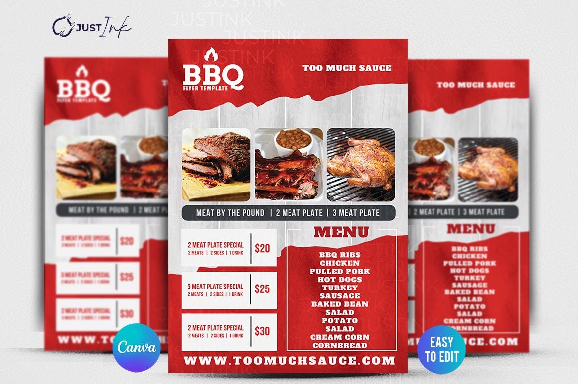BBQ RESTAURANT Menu and Flyer Template | Premium DIY Canva Flyer Design ...