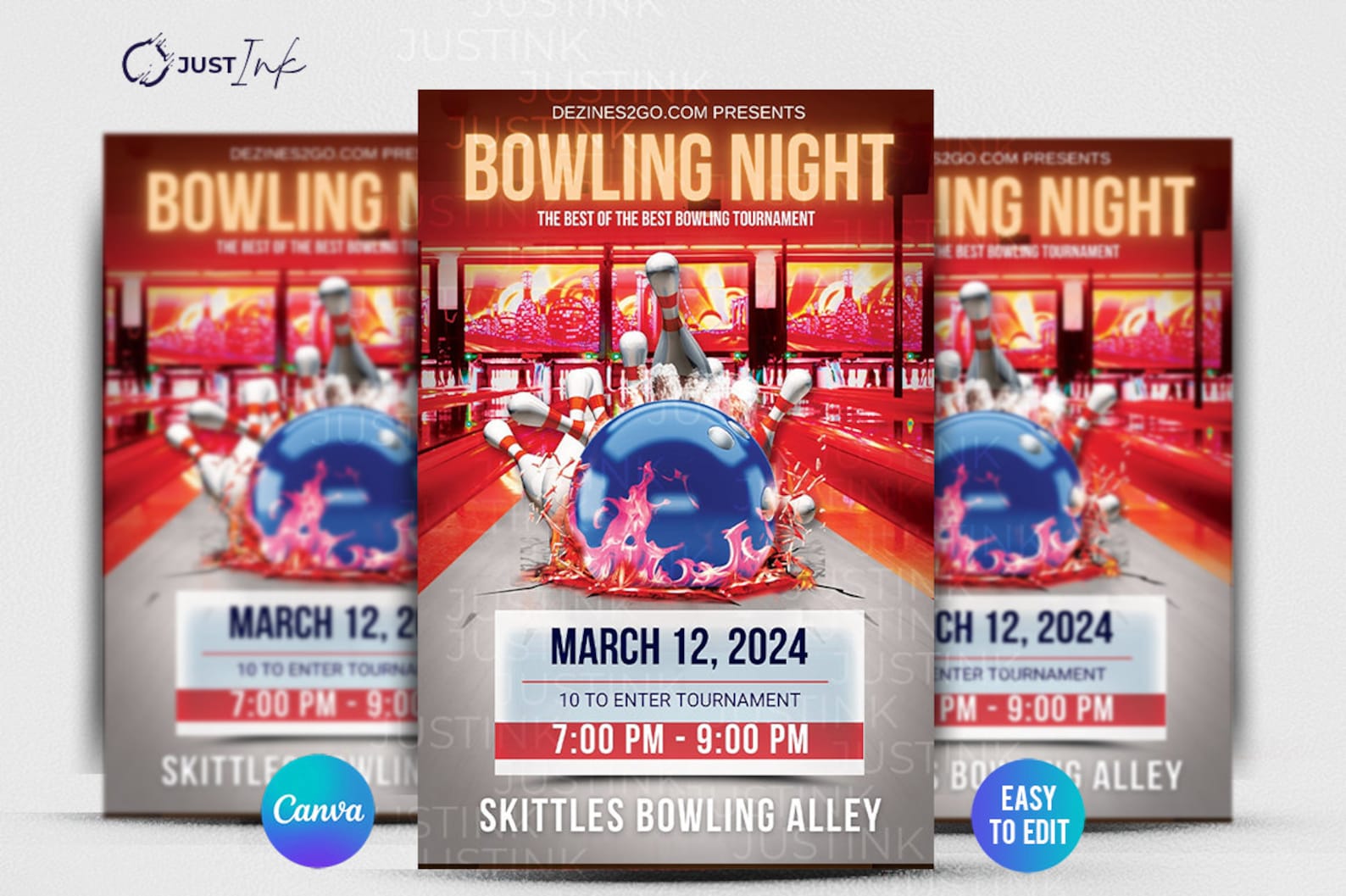 Bowling Night Flyer Template | Premium DIY Canva Design for Game Night ...