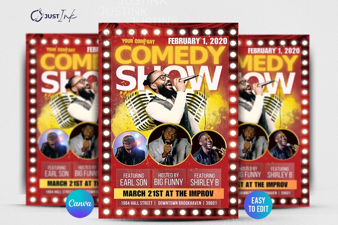 Comedy Show DIY Canva Flyer | Premium DIY Canva Flyer Template Design ...