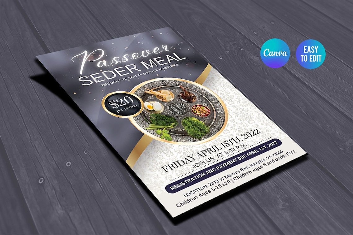 Editable Passover Flyer, DIY Canva Template Design, Passover Card ...
