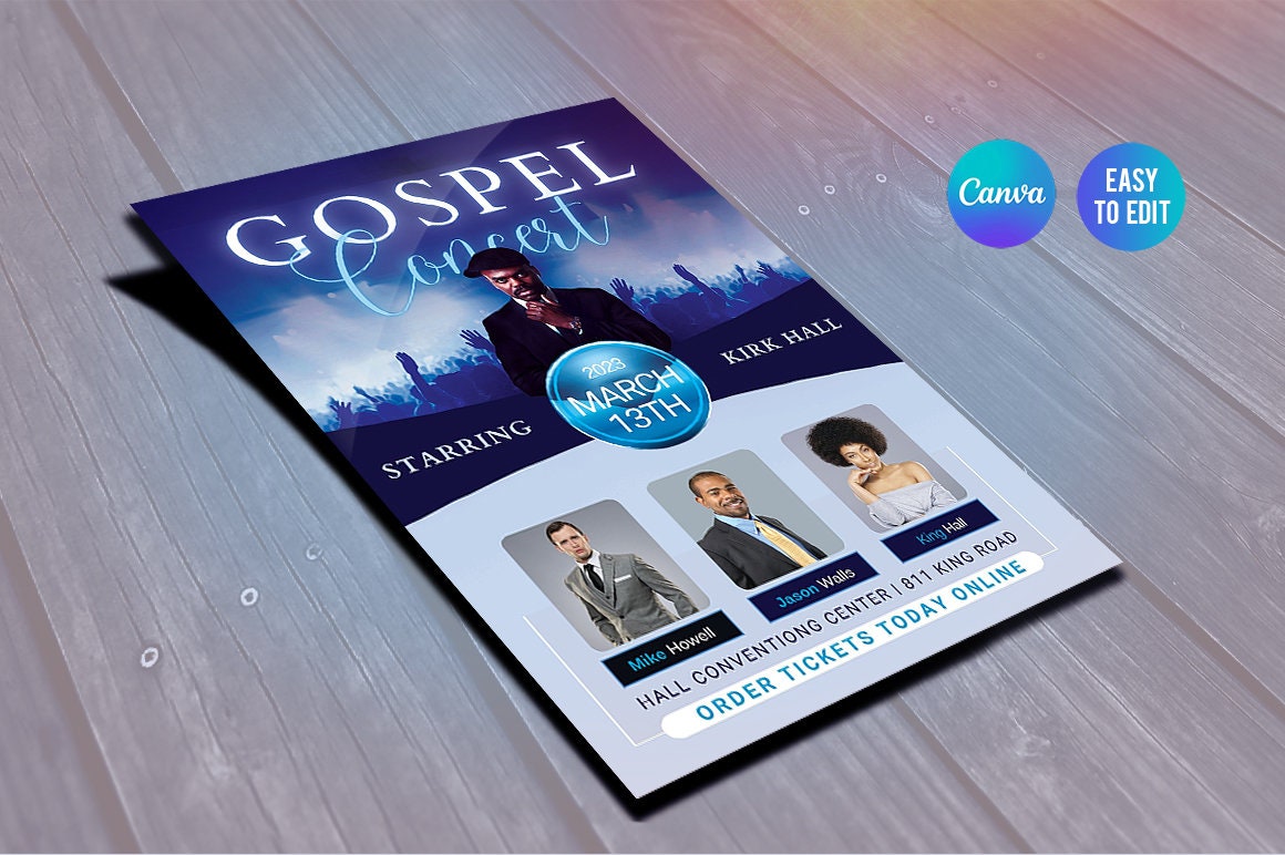 Editable Church Flyer, DIY Canva Flyer Template Design, Gospel Concert ...