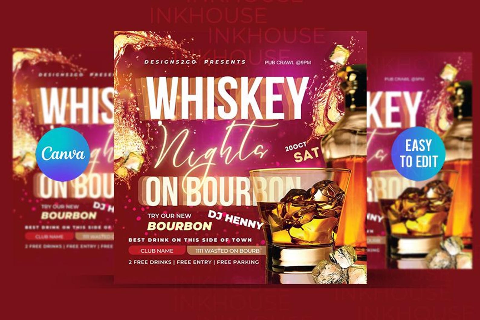 Drink Party Flyer Template | Premium DIY Canva Design for Whiskey Party ...