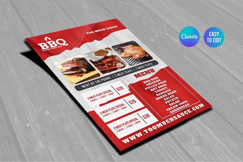 BBQ RESTAURANT Menu and Flyer Template | Premium DIY Canva Flyer Design ...