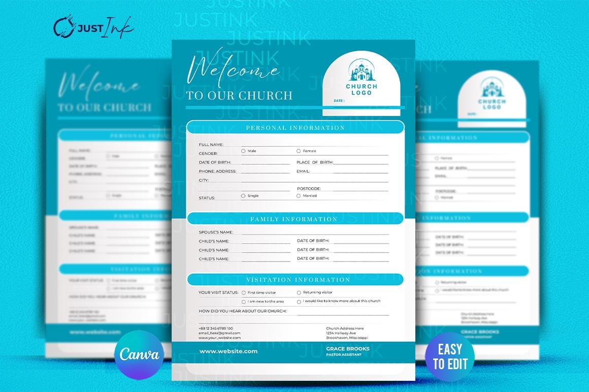 Church Welcome Form Template | DIY Canva Design for Welcome Form, New ...