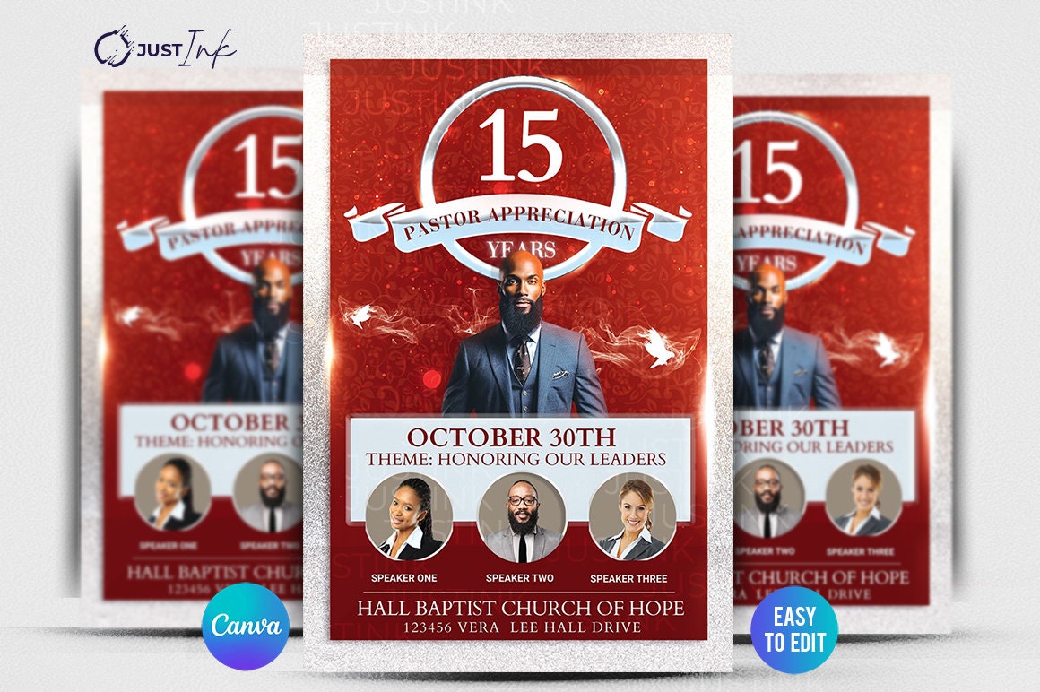 Editable Pastor Appreciation Church Flyer, DIY Canva Flyer Template ...