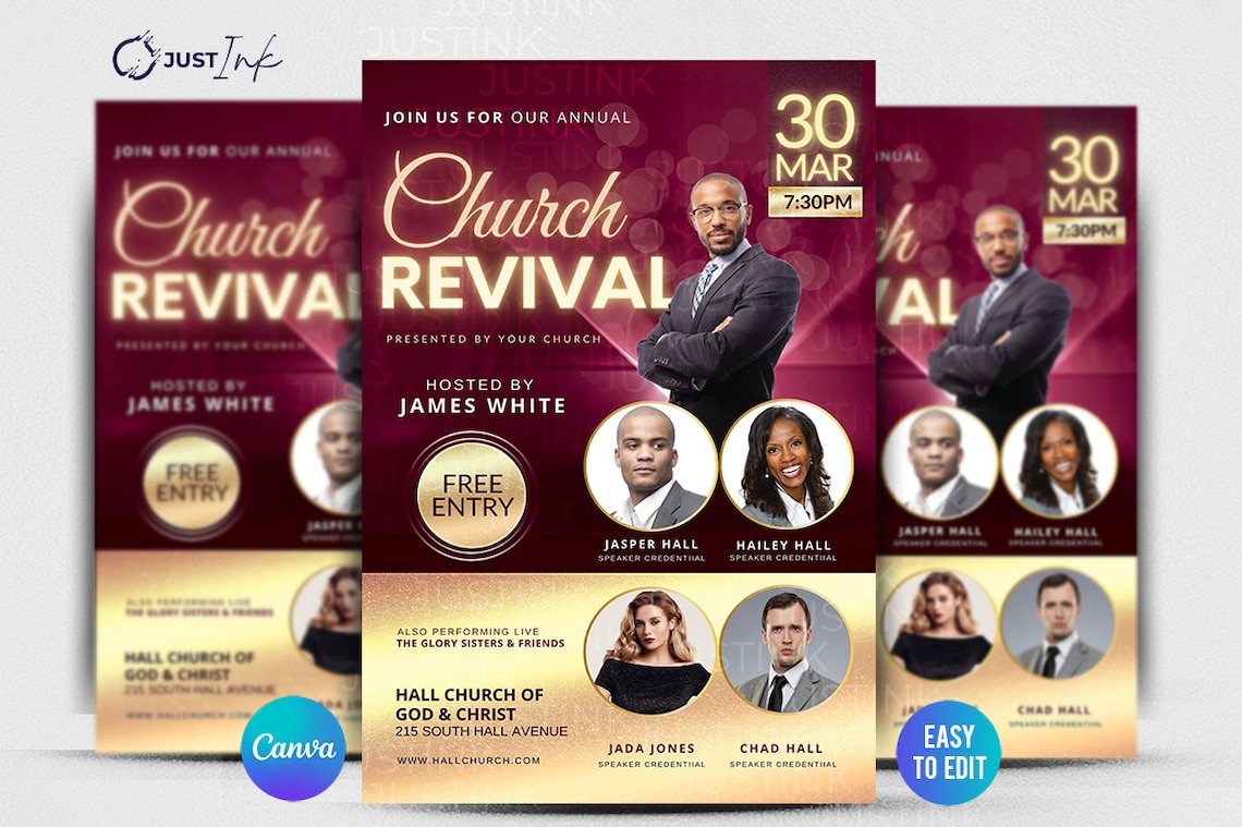 Editable Church Flyer, DIY Canva Flyer Template Design, Revival Church ...