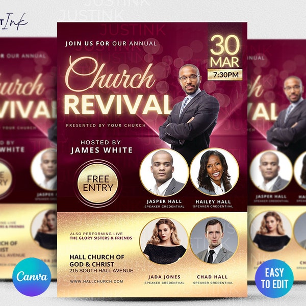Editable Church Flyer, DIY Canva Flyer Template Design, Revival Church ...