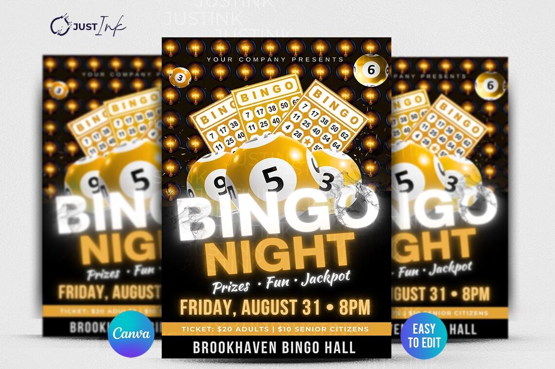 Bingo Night Flyer Template | DIY Canva Design for Fundraiser, Party ...