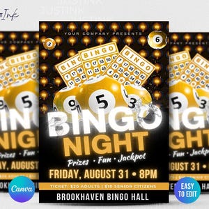 Bingo Night Flyer Template | DIY Canva Design for Fundraiser, Party ...