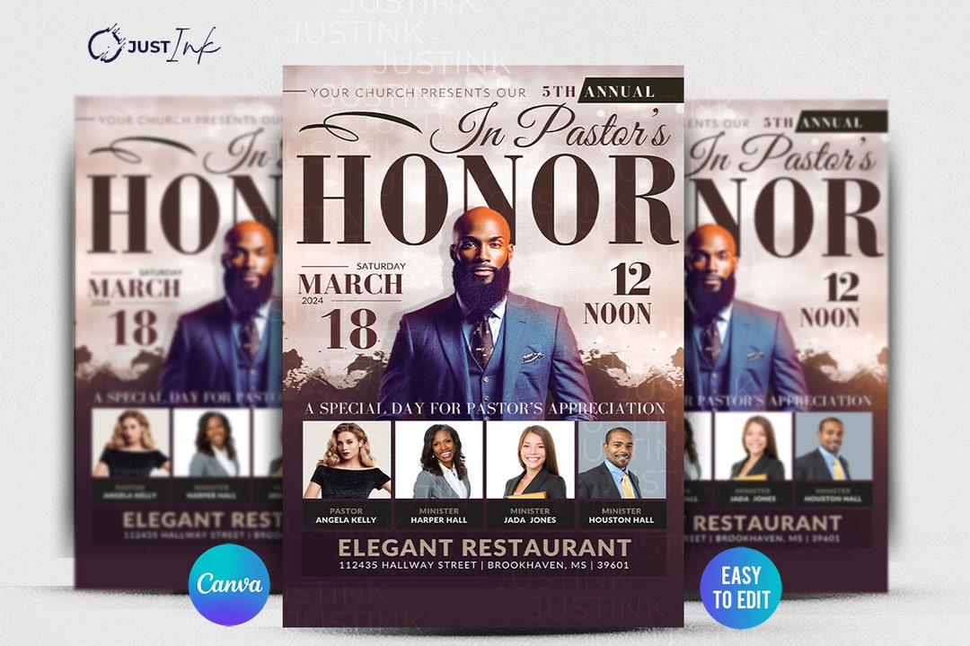 Editable Pastor Appreciation Church Flyer, DIY Canva Flyer Template ...