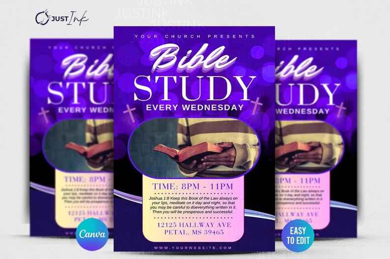 Editable Bible Study Flyer, DIY Canva Flyer Template Design, Sunday ...