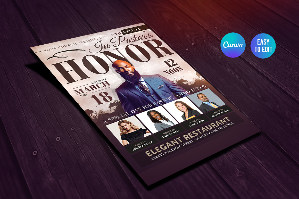 Editable Pastor Appreciation Church Flyer, DIY Canva Flyer Template ...