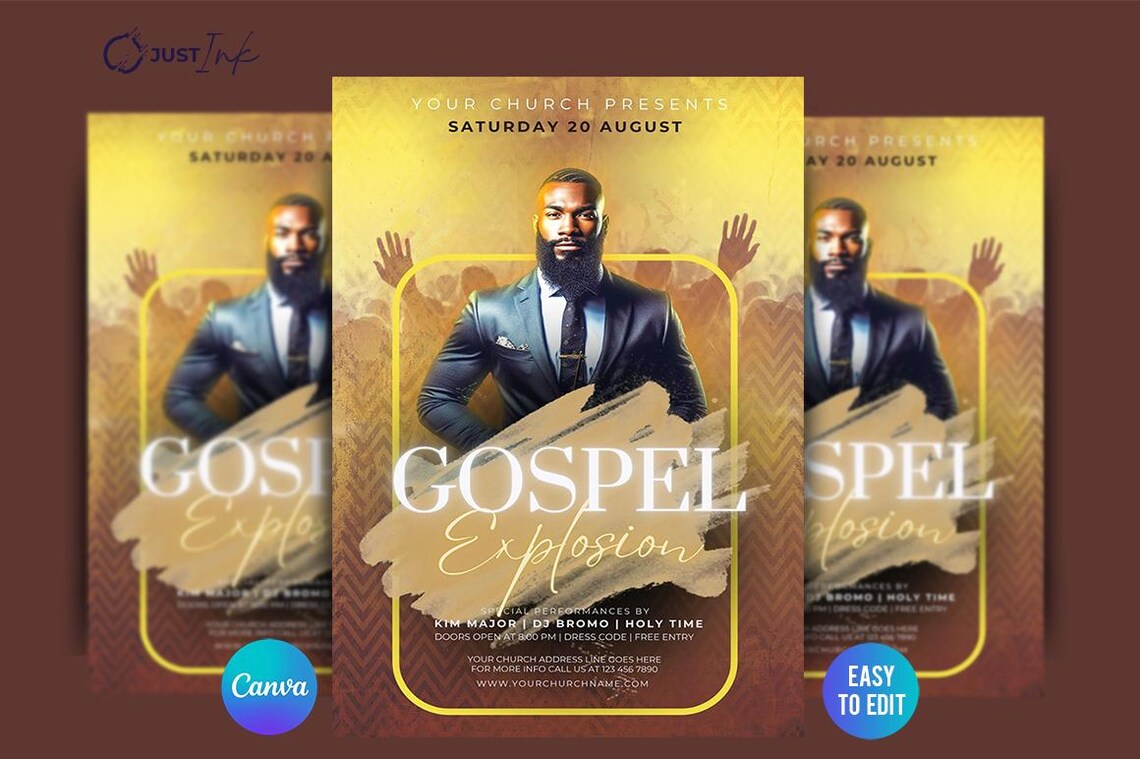 Church Flyer Template, Editable DIY Canva Flyer Design, Gospel Concert ...