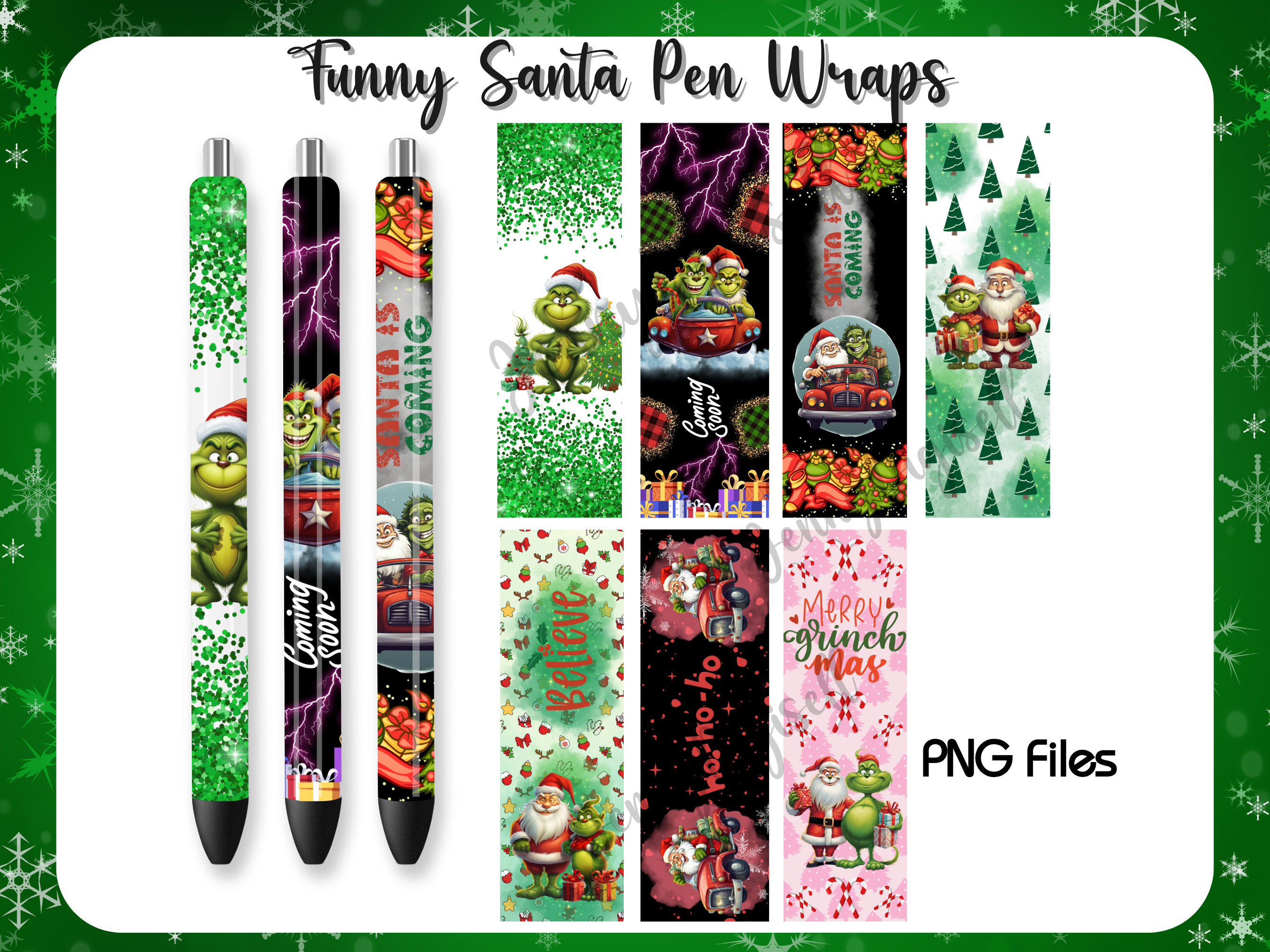 Santa Pen Wraps, Grinch Epoxy Pen Wraps, Funny Santa, Santa and Grinch ...