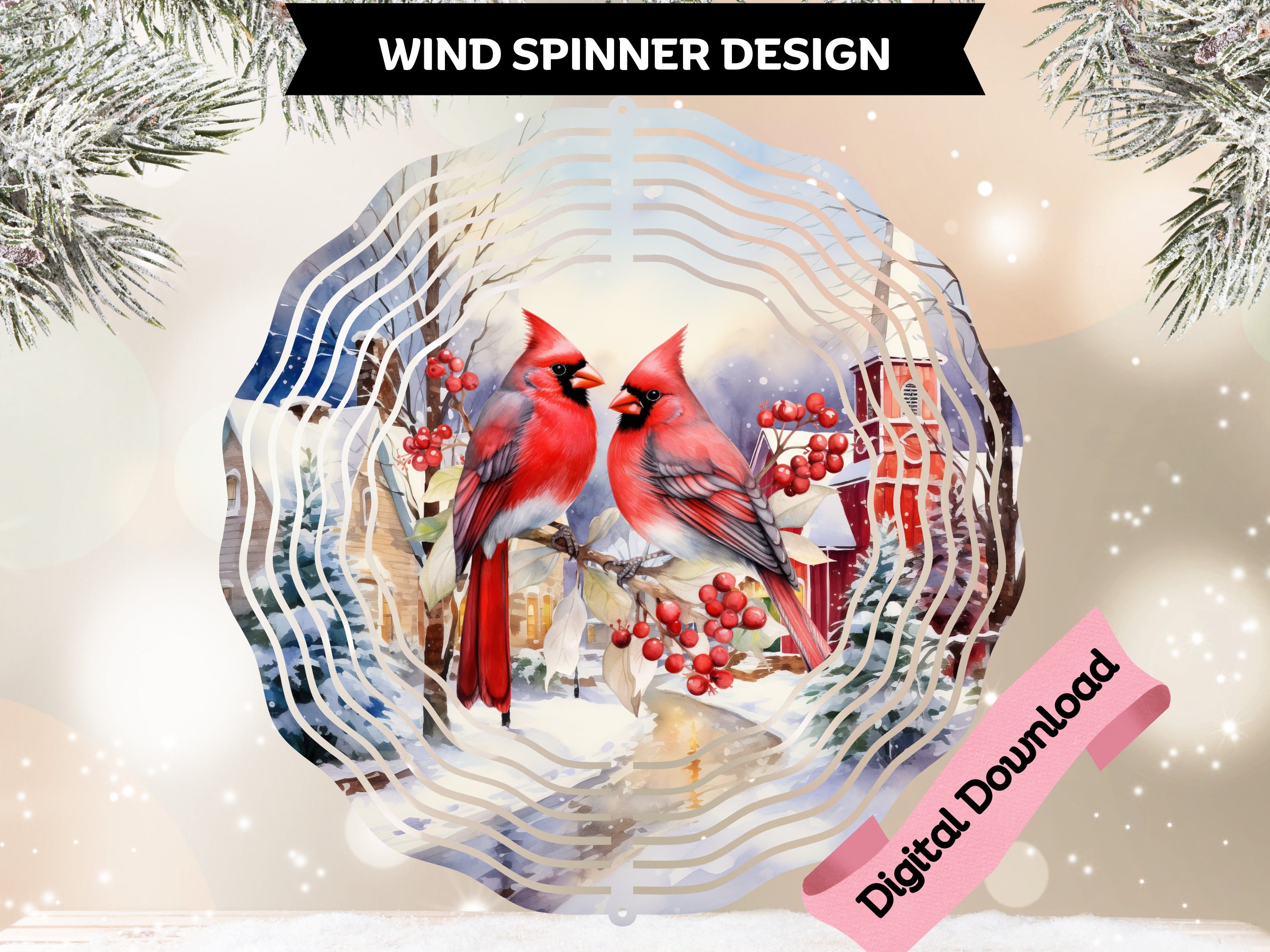 Cardinal Winter Wind Spinner, Cardinal Wind Spinner, Watercolor, Wind ...