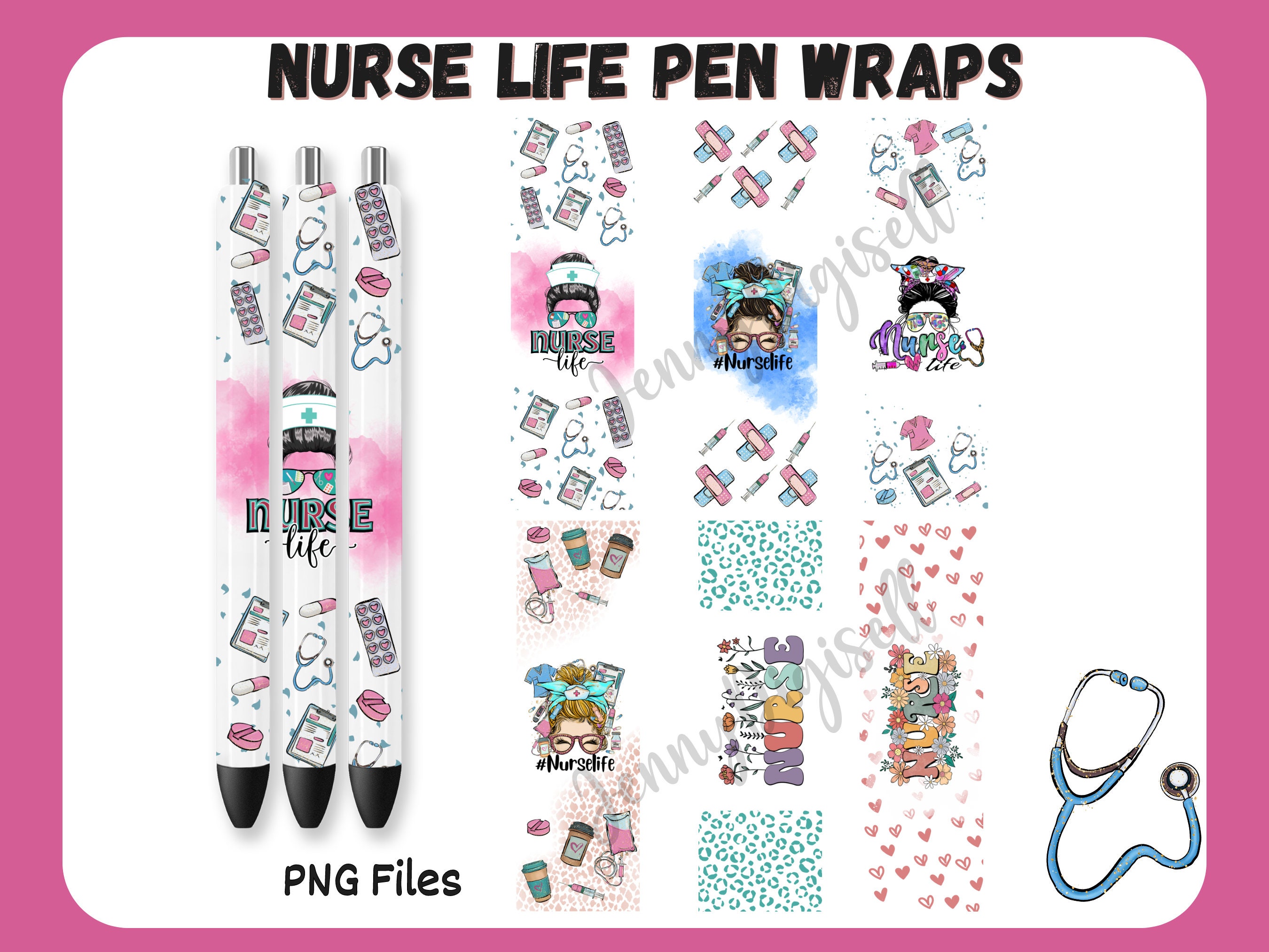 Nurse Pen Wraps Set of 6 Styles[png]/ Nurse Life Pen Wraps/nurse Hair ...