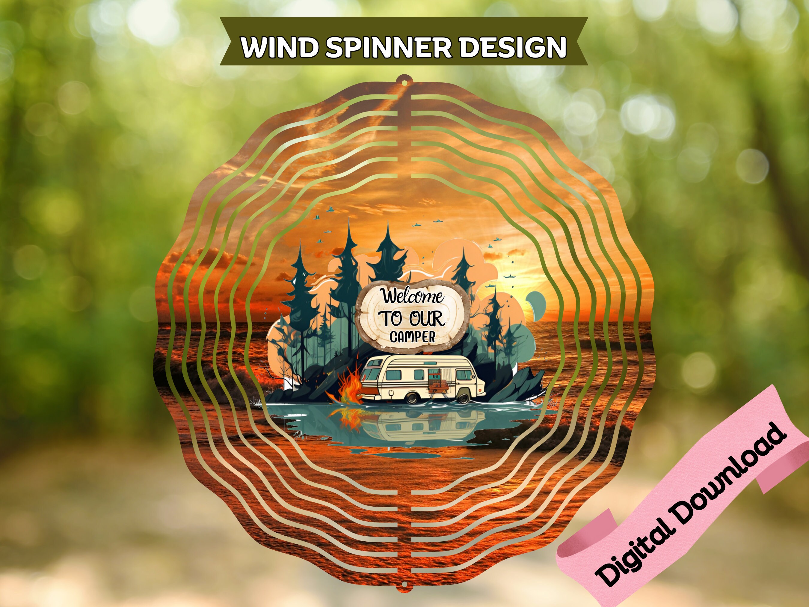 Camping Wind Spinner PNG, RV Camping Sublimation Wind Spinner, Sunset ...