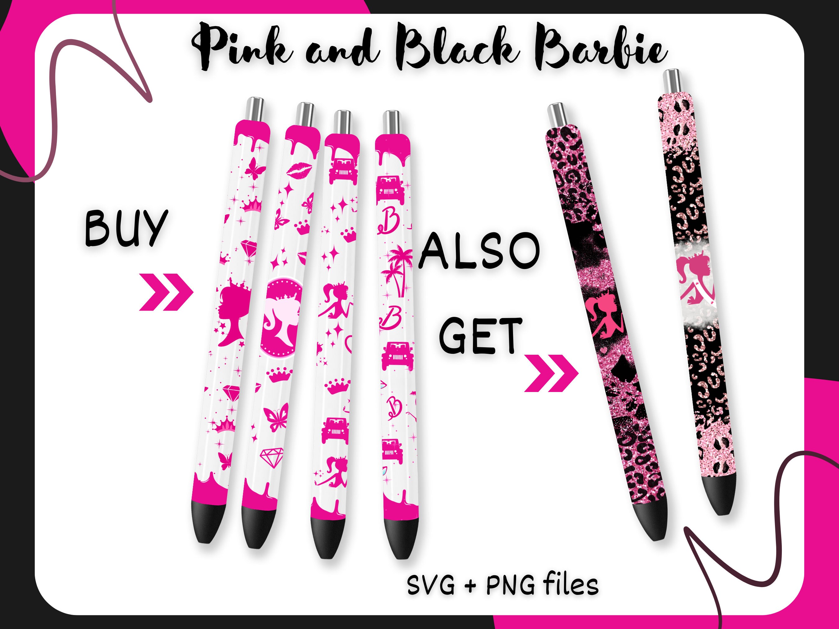 Epoxy Pen Wraps Barbi -e, Princess Pen Wraps, Pink, and Black [ Buy 4 ...