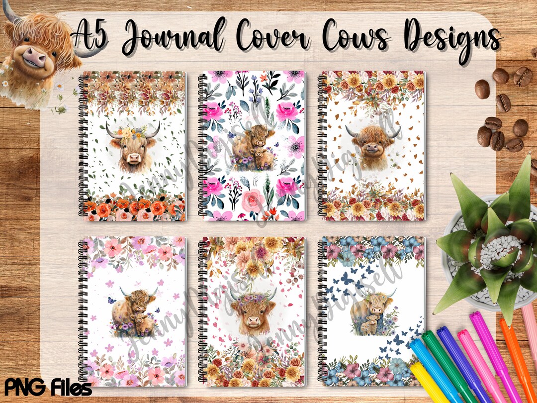 Highland Cows Journal Cover Sublimation Set of 6 Designs [PNG] , Floral ...
