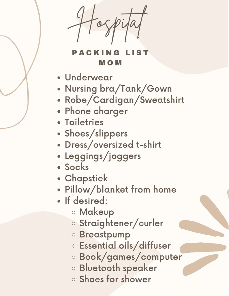Hopsital Packing List - Etsy
