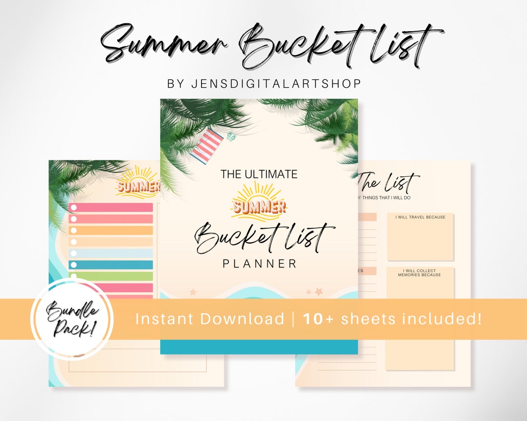 Summer Bucket List, Summer Planner, Daily Summer Themed To-do List ...