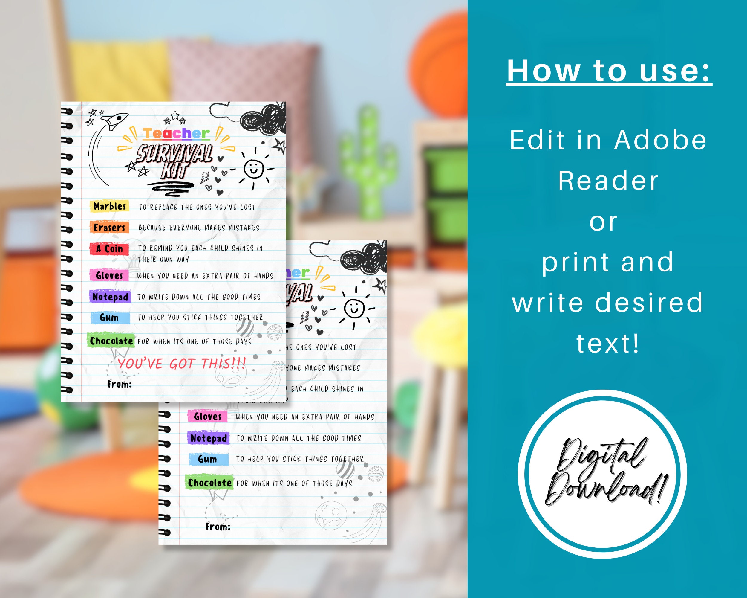 Back to School Teacher Survival Kit Printable, Editable Printable ...