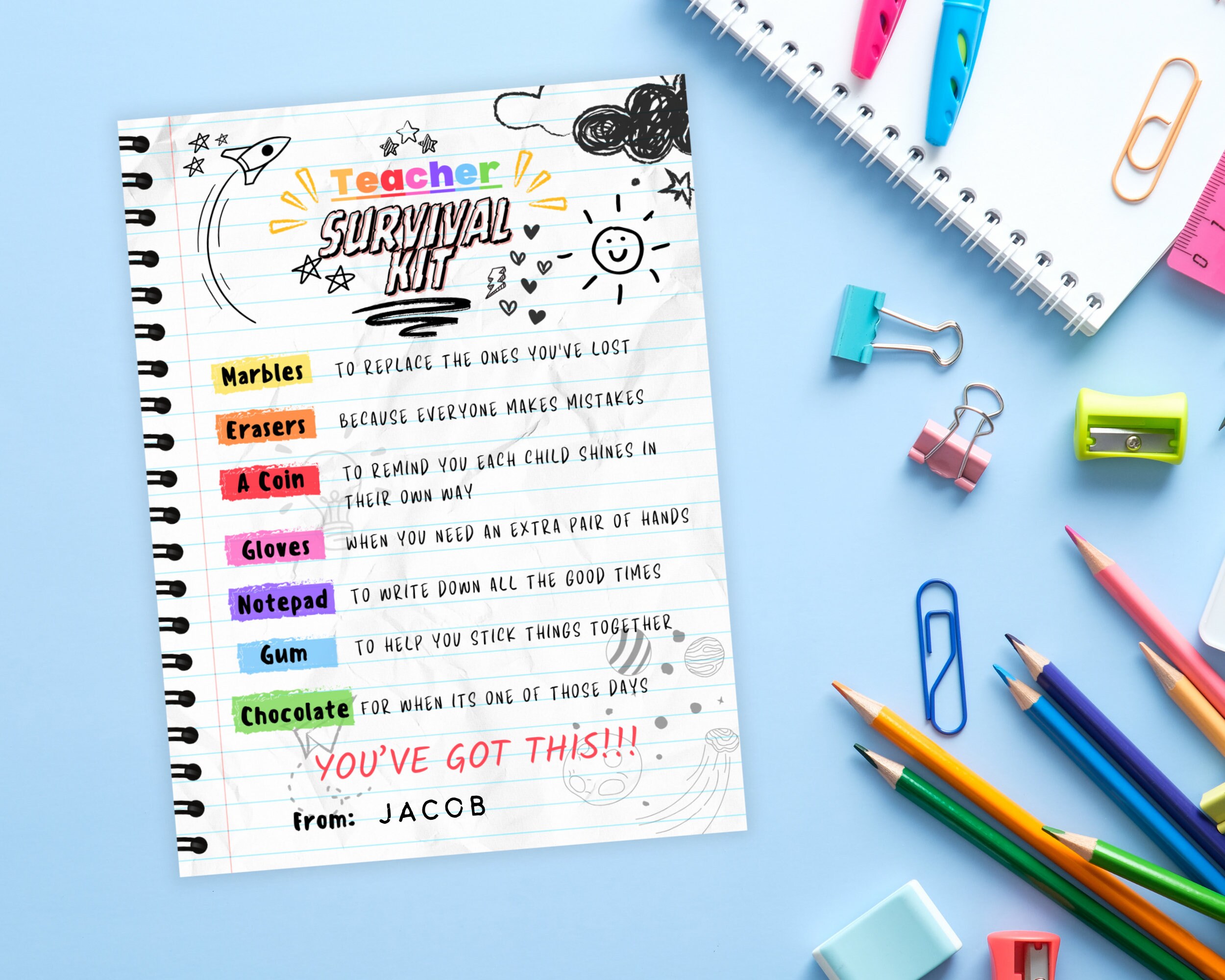 Back to School Teacher Survival Kit Printable, Editable Printable ...