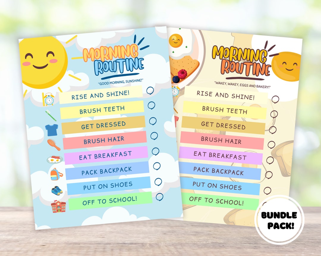 Morning School Routine Chart Printable Checklist for Kids, Routine ...