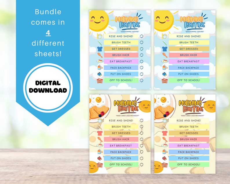 Morning School Routine Chart Printable Checklist for Kids, Routine ...