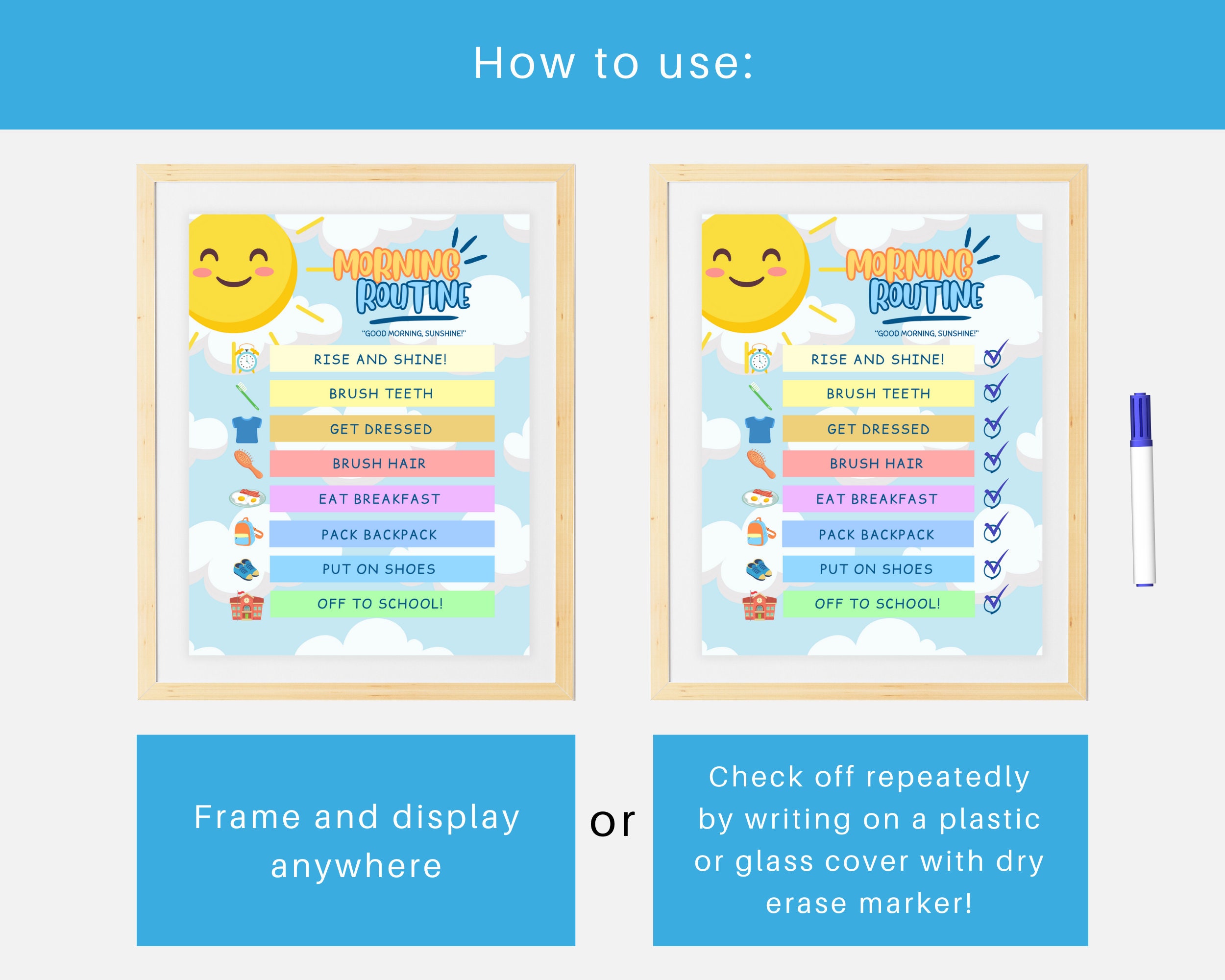 Morning School Routine Chart Printable Checklist for Kids, Routine ...