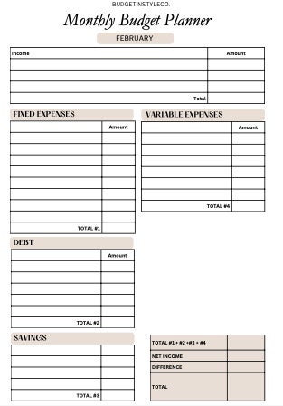 Monthly Budget Planner February digital - Etsy