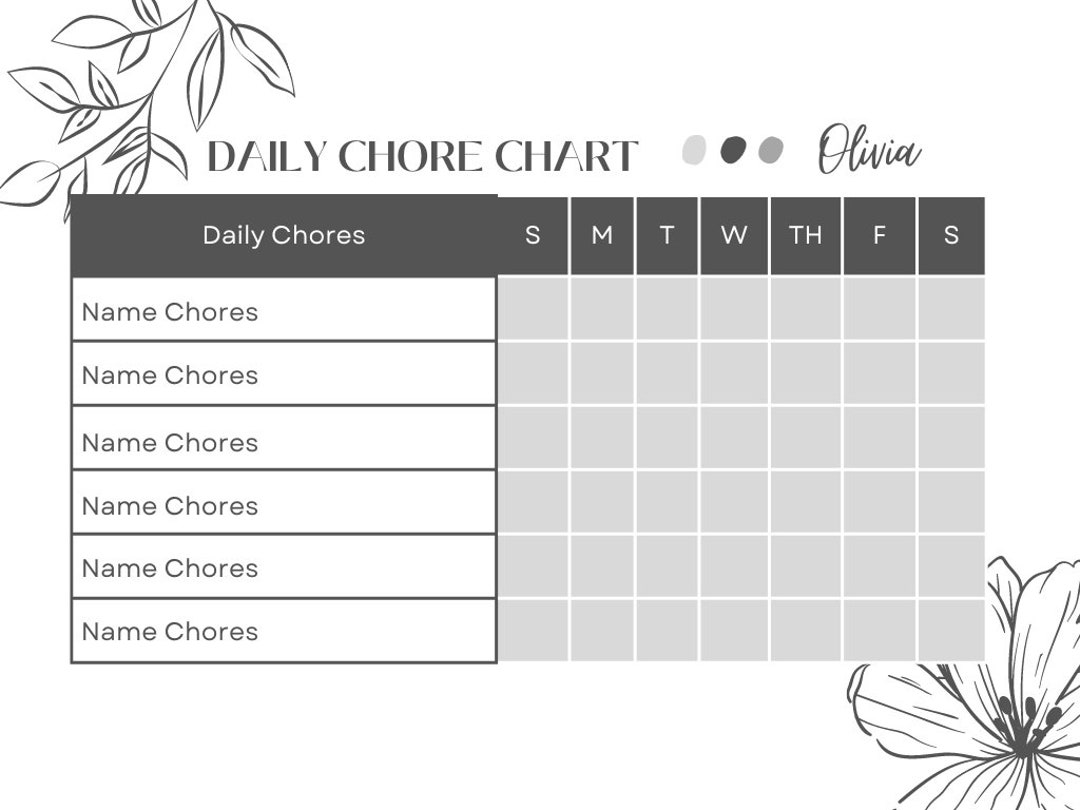 Simple Printable Daily Chore Chart - Etsy