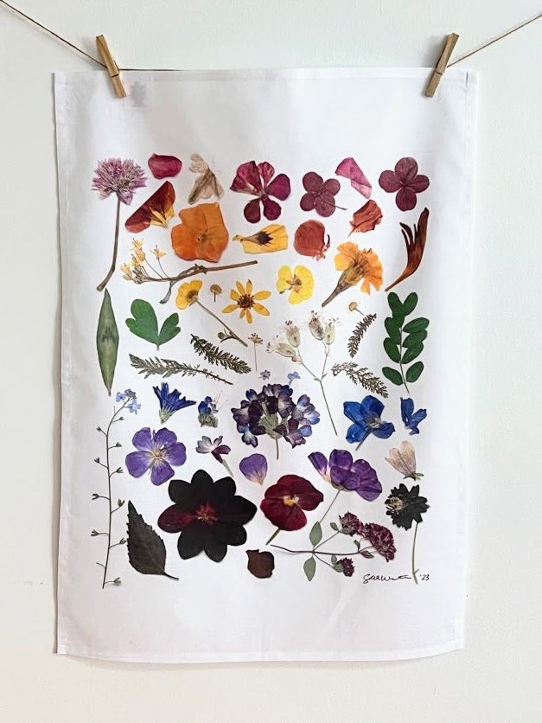 Pressed Flower Tea Towel, 100% Cotton, 19 X 26, Full Saturated Colour ...