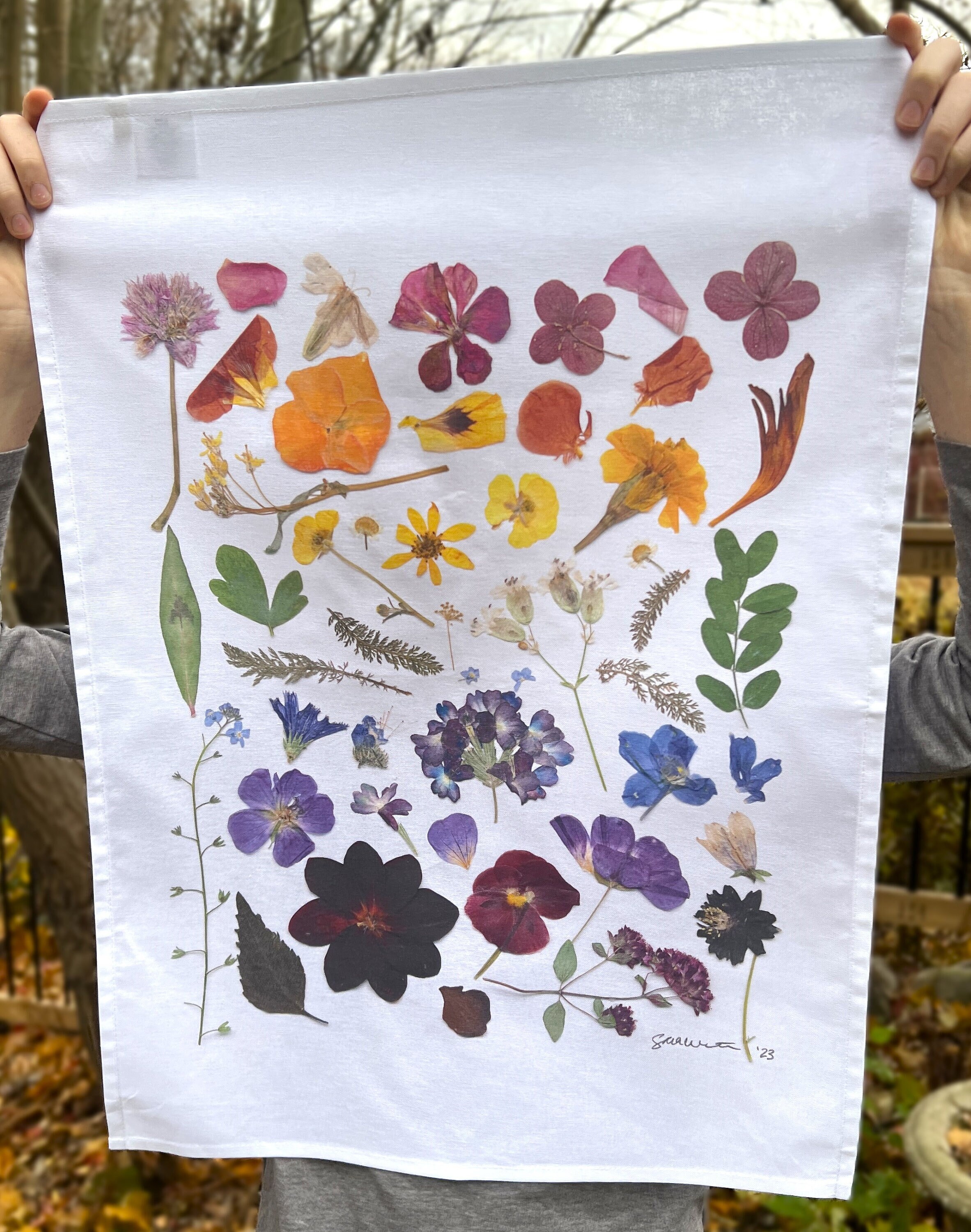 Pressed Flower Tea Towel, 100% Cotton, 19 X 26, Full Saturated Colour ...