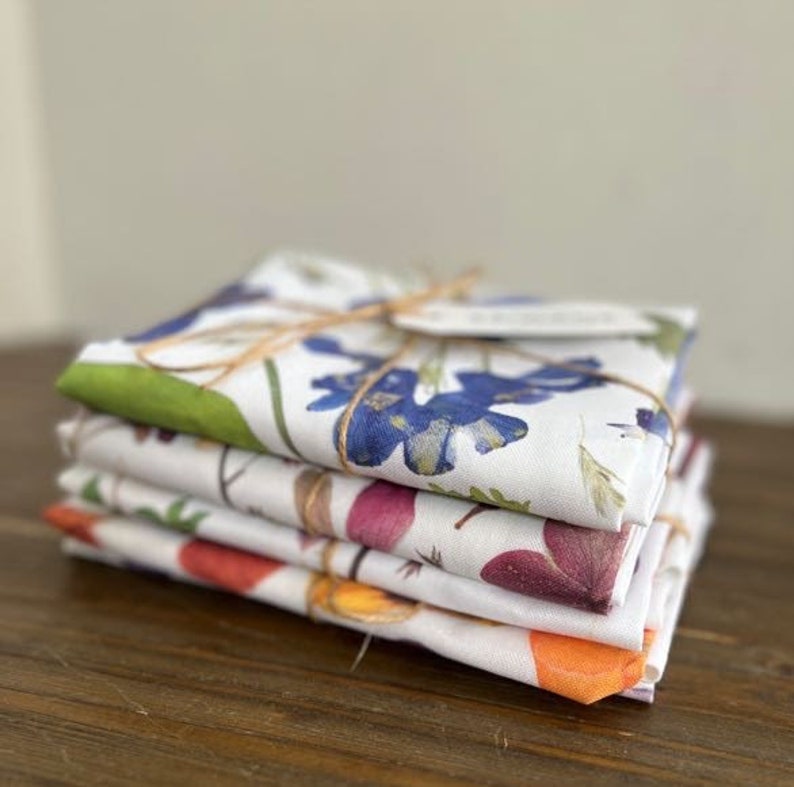 Pressed Flower Tea Towel, 100% Cotton, 19 X 26, Full Saturated Colour ...