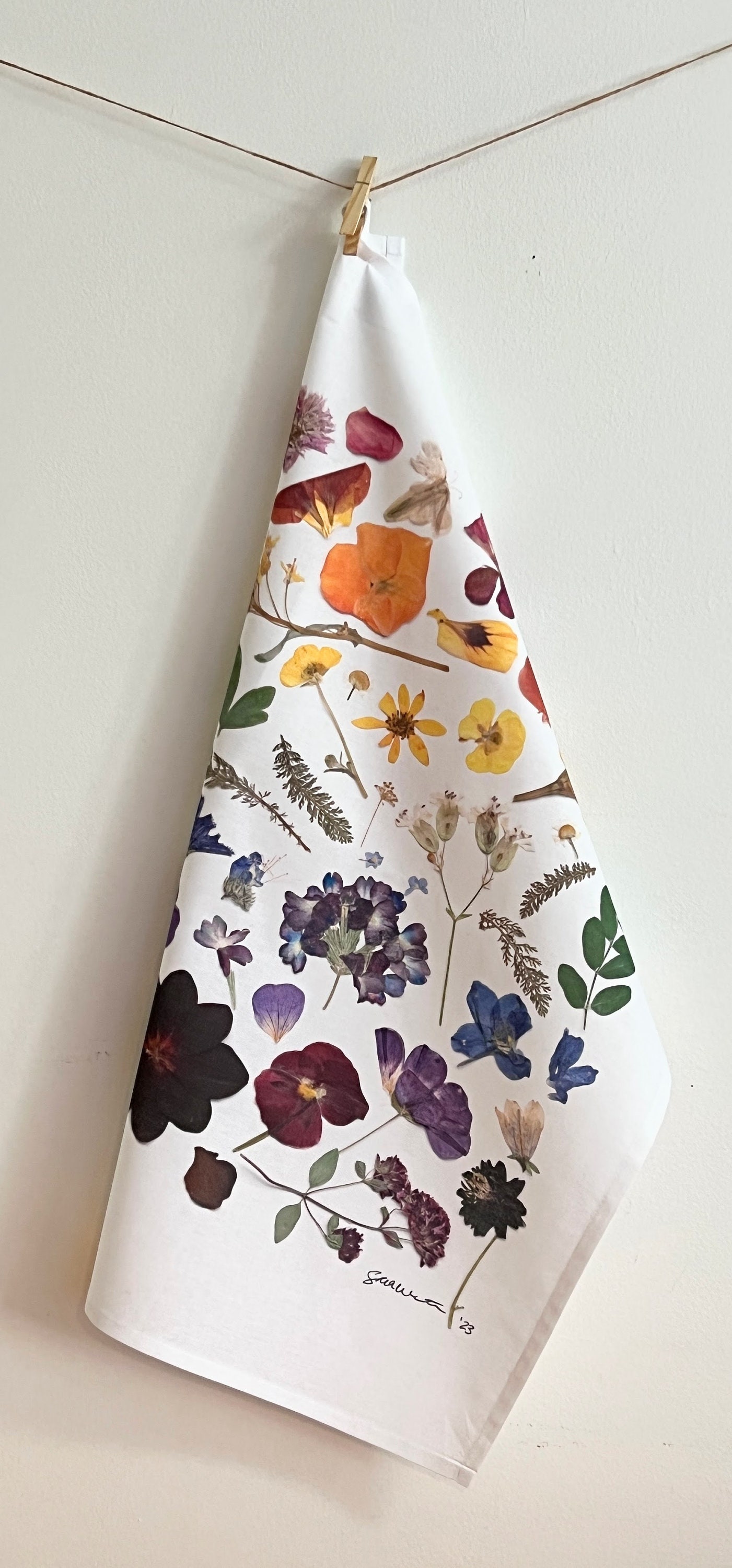 Pressed Flower Tea Towel, 100% Cotton, 19 X 26, Full Saturated Colour ...