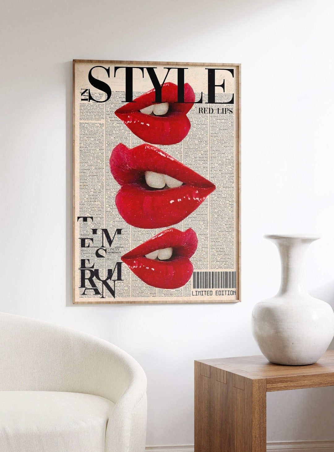 Vogue Magazine Poster Red Lips Wall Decor Vogue Poster 70s Wall Art ...
