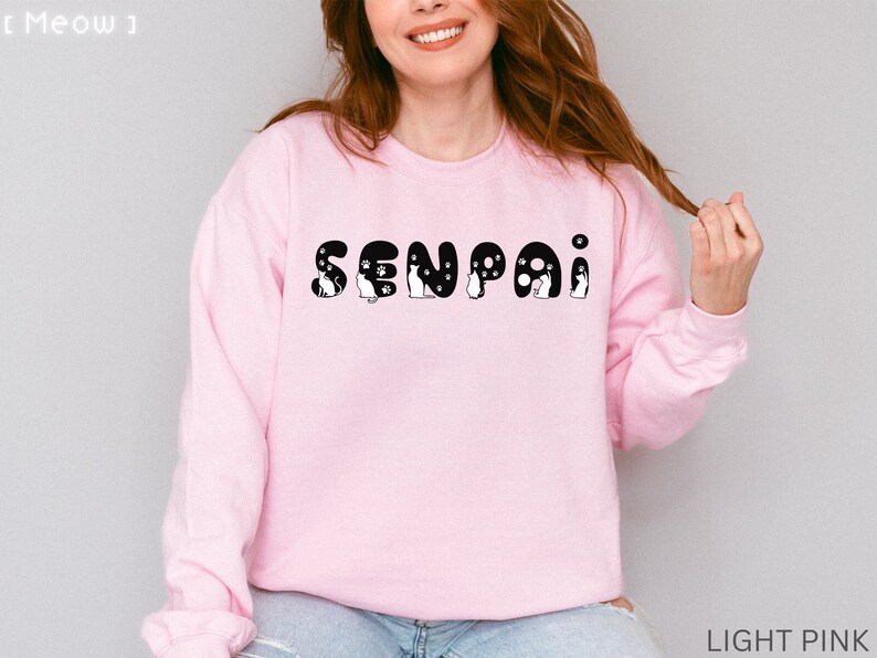 Senpai Kouhai Couple Cat Anime Sweatshirt, Cute Cat Lover Matching ...