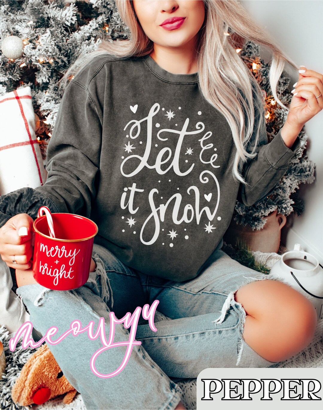Comfort Colors Let It Snow Sweatshirt, Retro Christmas Snowflake ...