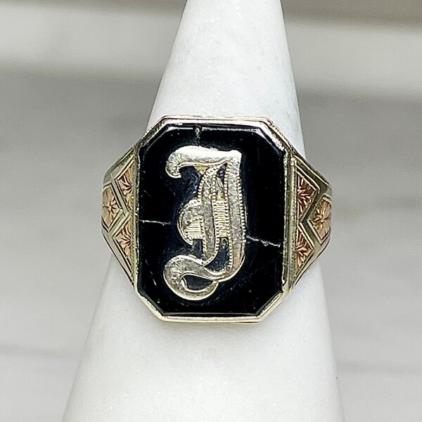 Onyx Initial Ring - Etsy