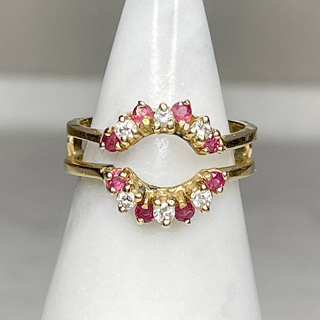 Vintage Ruby and Diamond 14K Plum Yellow Gold Enhancer Ring, Size 6 3/4 ...
