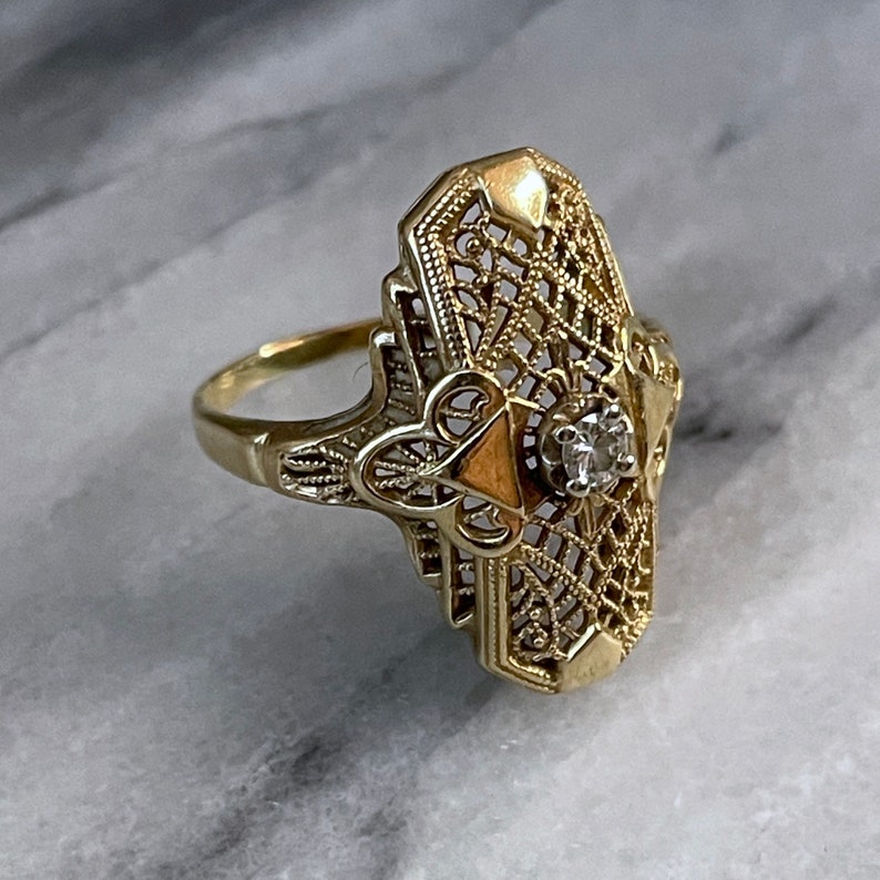 Antique Art Deco 14K Yellow Gold Diamond Ring - Etsy